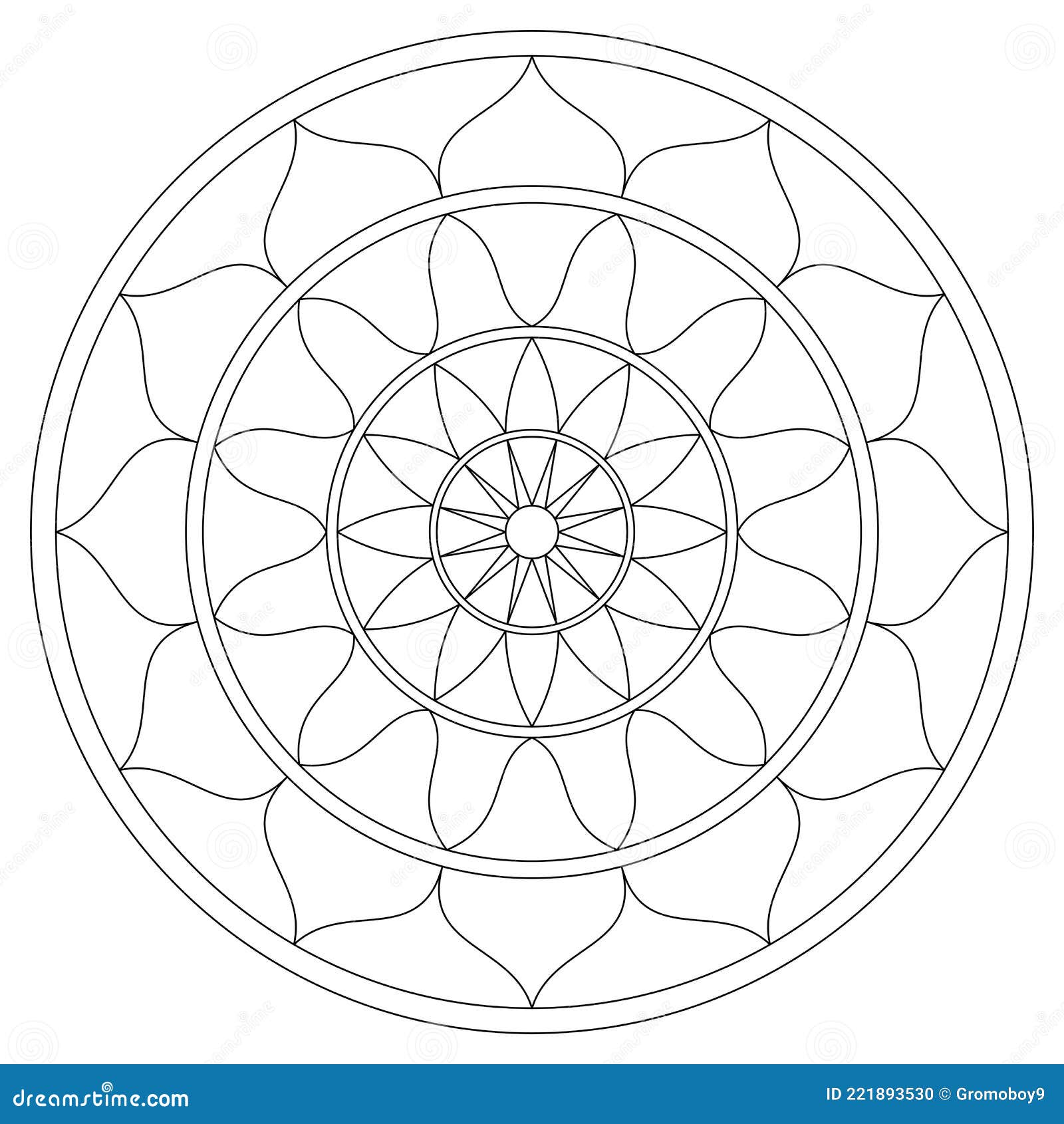 Simple Black and White Mandala with Concentric Circles. Antistress ...