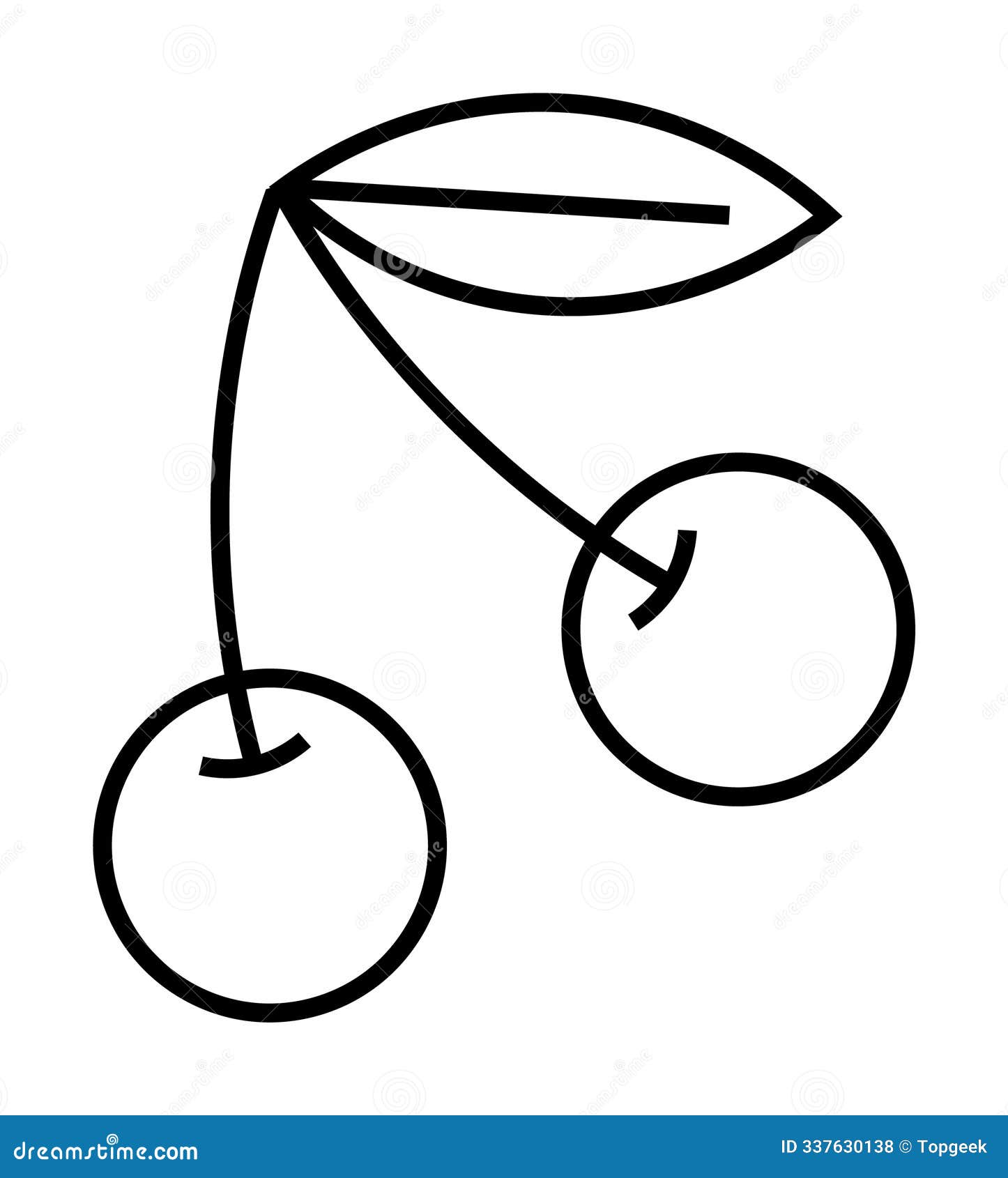 Simple Black and White Outline Drawing of Two Cherries Connected by a ...