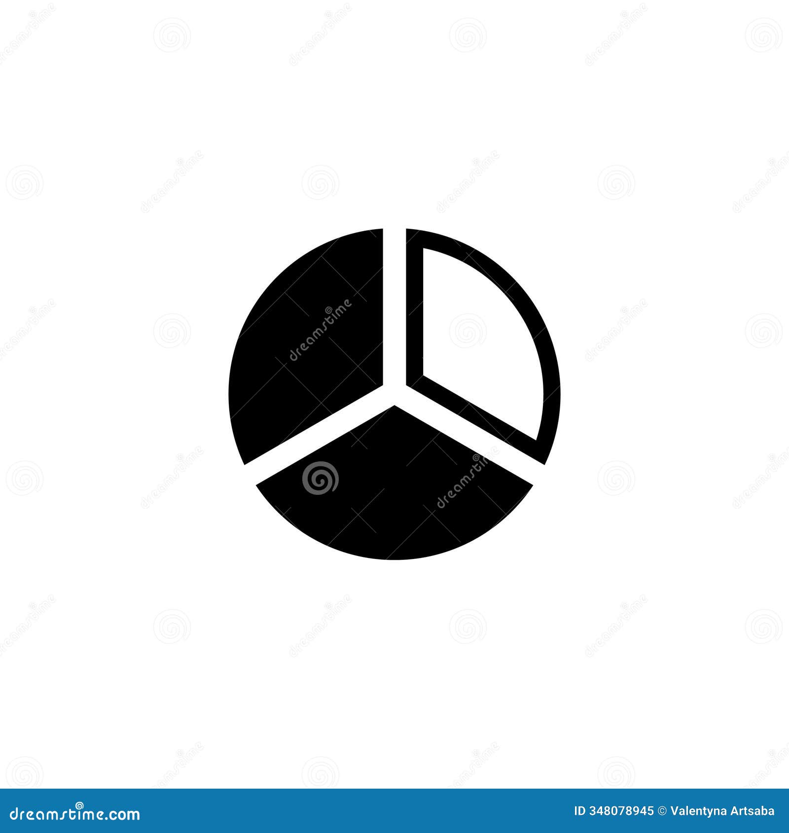 Simple Black and White Pie Chart with Three Segments Stock Illustration ...