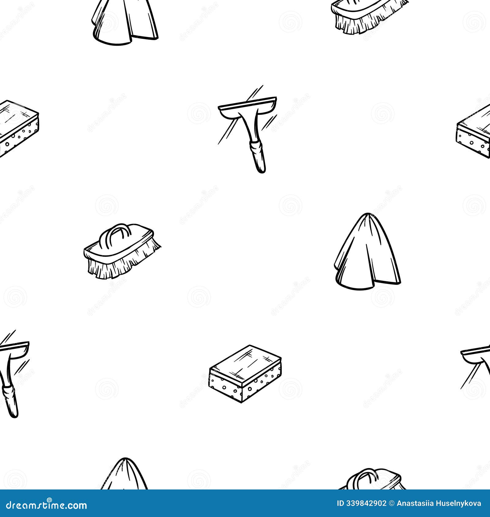 Simple Black and White Seamless Pattern with Cleaning Tools. Vector ...
