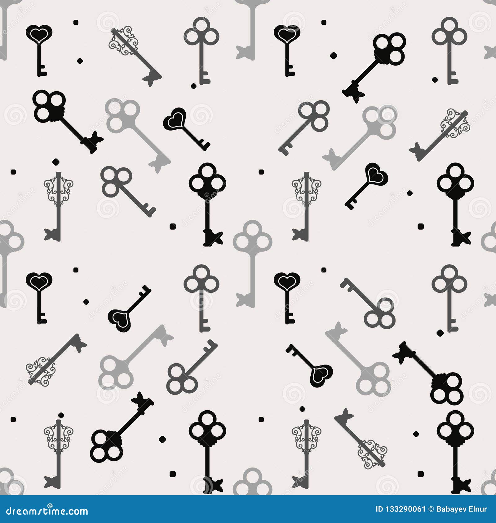 Simple Black and White Seamless Pattern with Different Keys Silhouettes ...