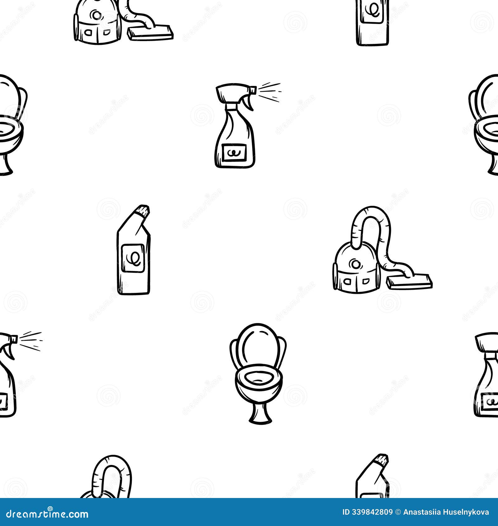 Simple Black and White Seamless Pattern with Vacuum Cleaner, Toilet ...