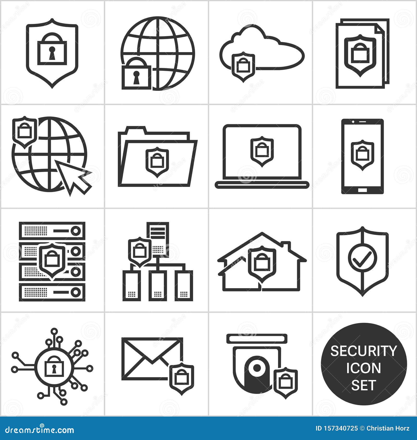 Simple Black and White Security Icon Set Stock Vector - Illustration of ...