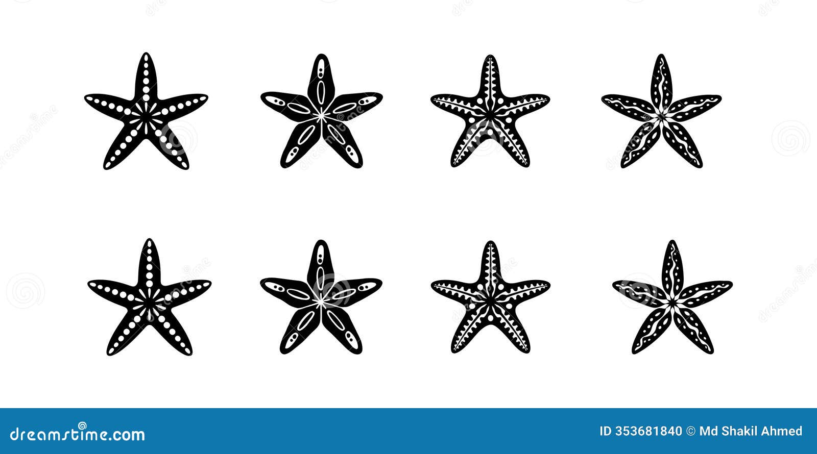 Simple Black and White Starfish Silhouette Stock Illustration ...