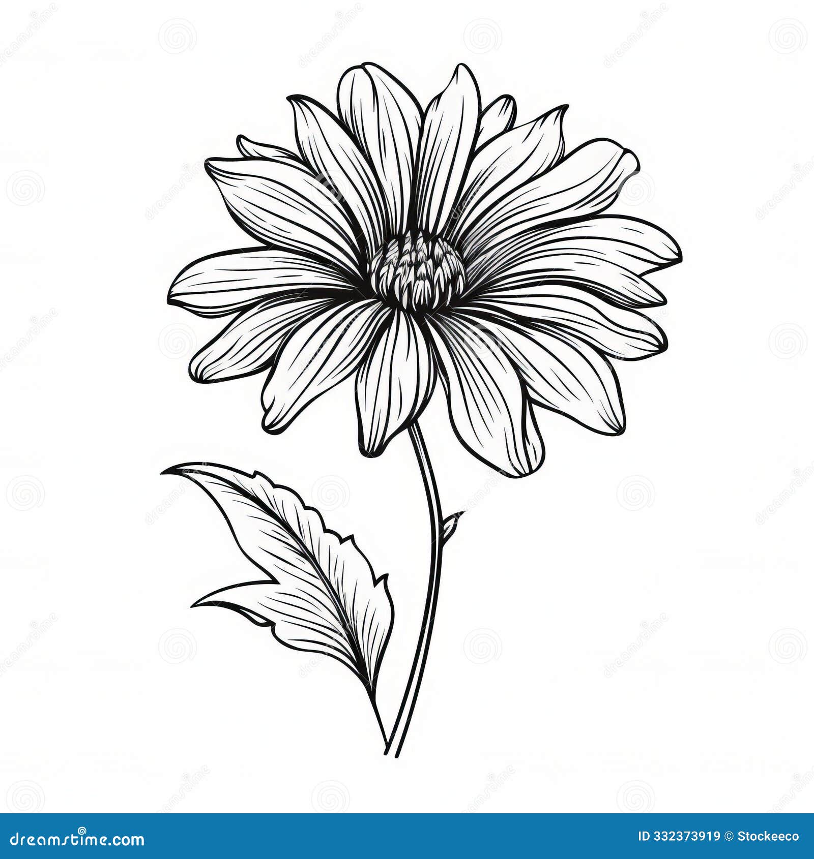 Simple Black and White Vector Drawing of Aster Leaf Stock Illustration - Illustration of ...