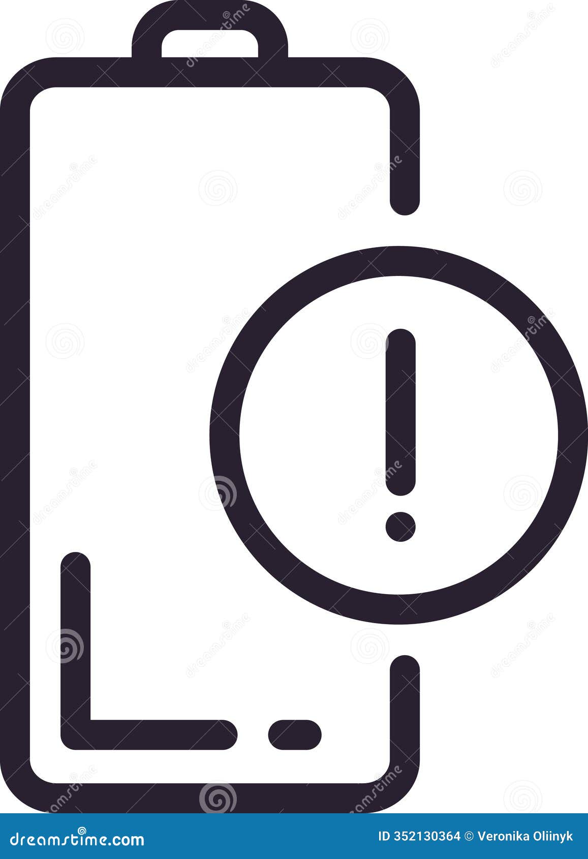 Simple Black and White Vector Icon of a Battery with an Exclamation ...