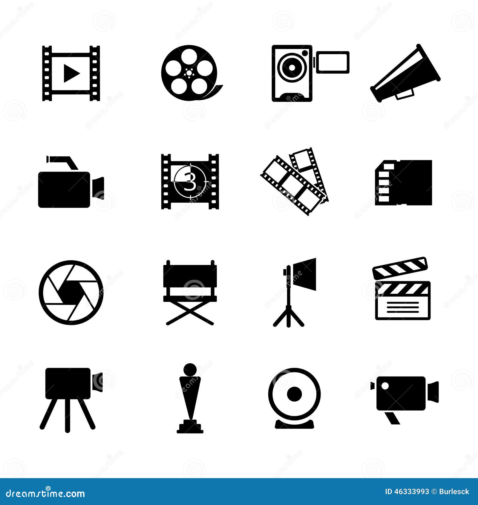 Simple Black and White Video Icon Set Stock Vector - Illustration of ...