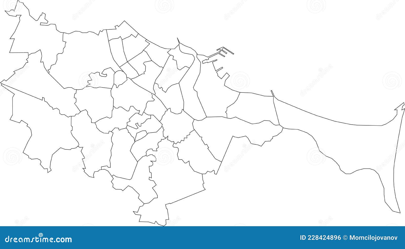 Blank White Map of Sectors of Gdansk, Poland Stock Vector ...
