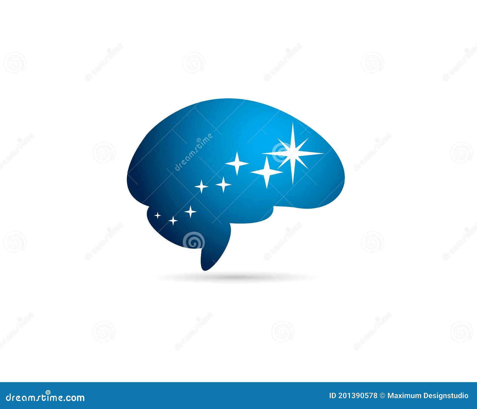 Simple Blue Brain Shape with Star Sparkle Stock Vector - Illustration ...