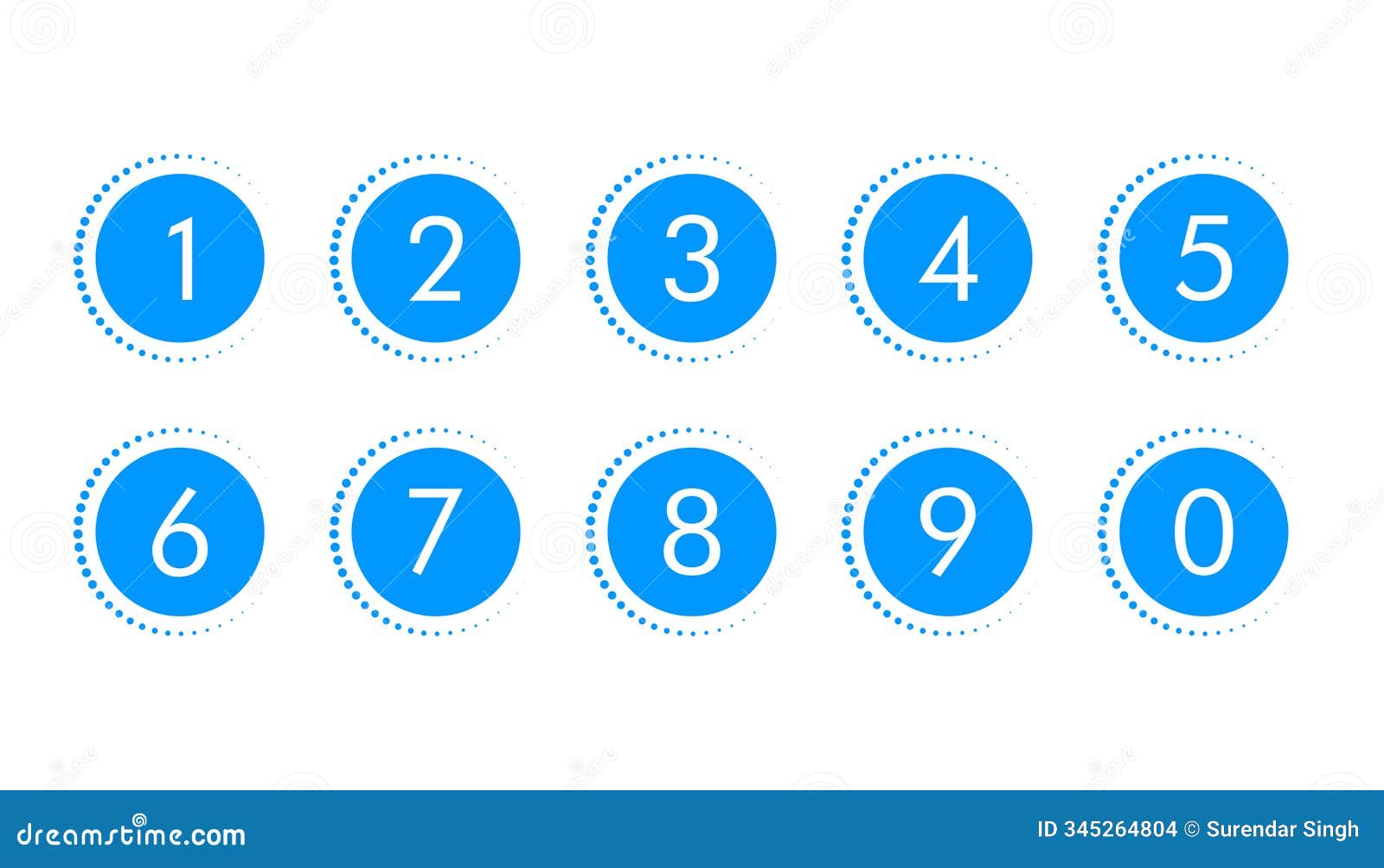 Simple Blue Bullet Points Number Set from Zero To Nine. Blue Circles ...