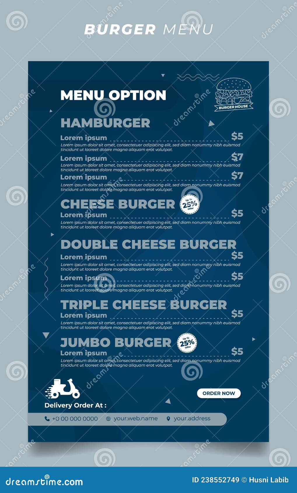 Simple Blue Burger Menu Template Design Stock Vector - Illustration of ...