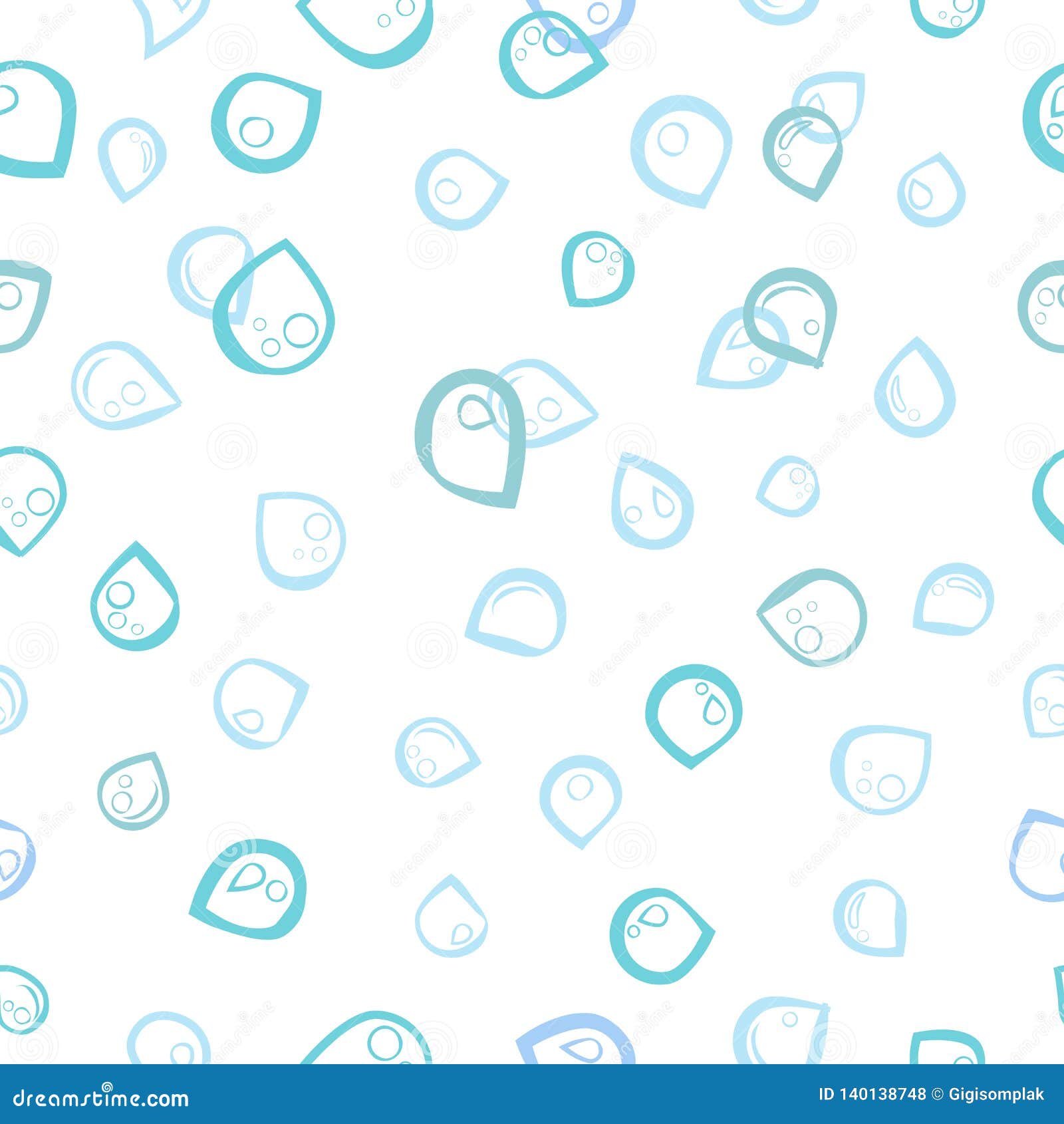 Simple Blue Doodle Vector Seamless Waterdrop Pattern For Background ...