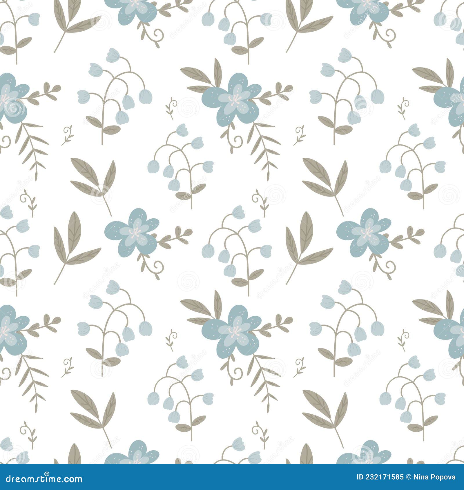 Simple Blue Flowers Vector Pattern. Background with Wild Flowers Stock ...