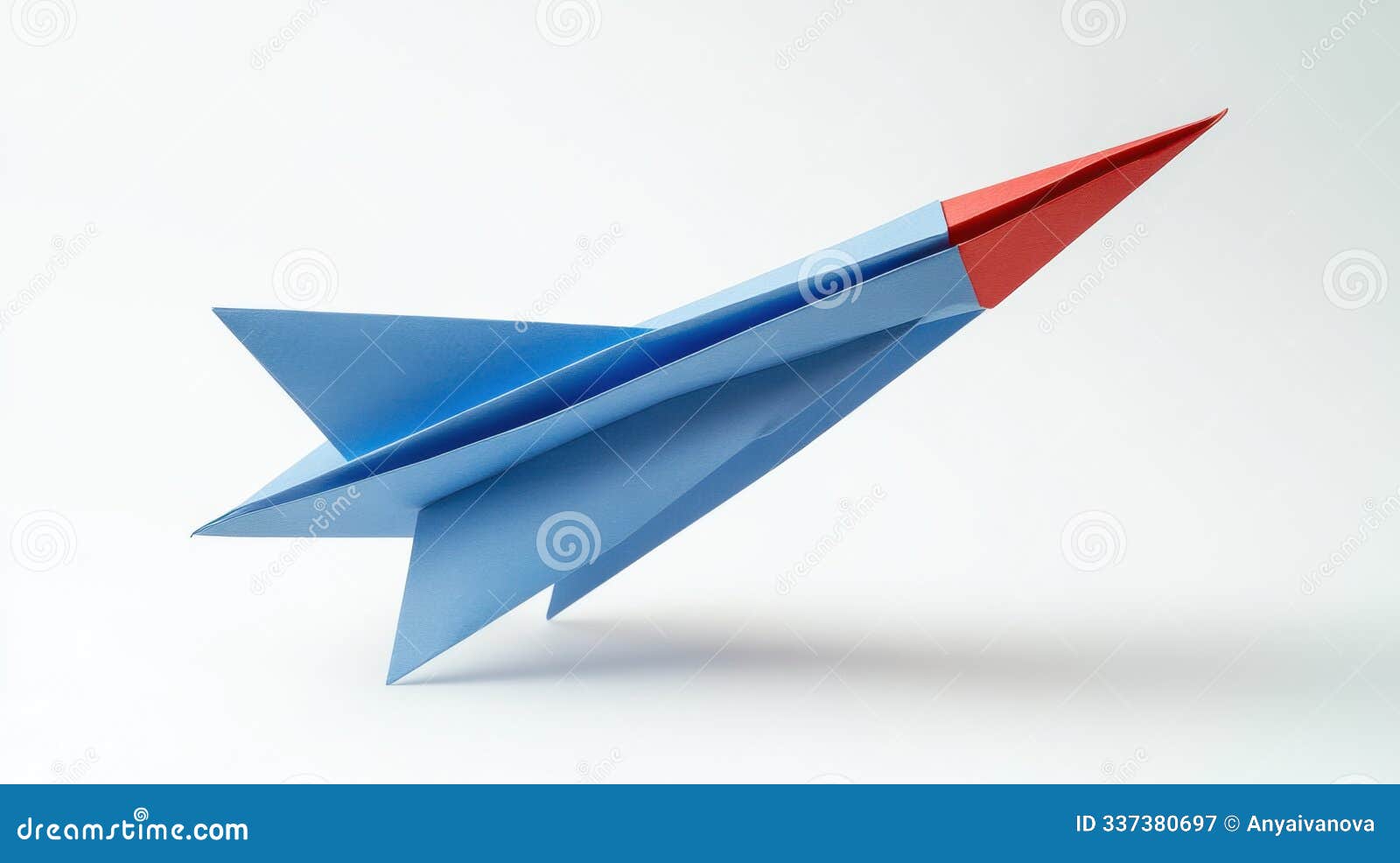 Simple Blue and Red Origami Paper Airplane on White Background Stock ...