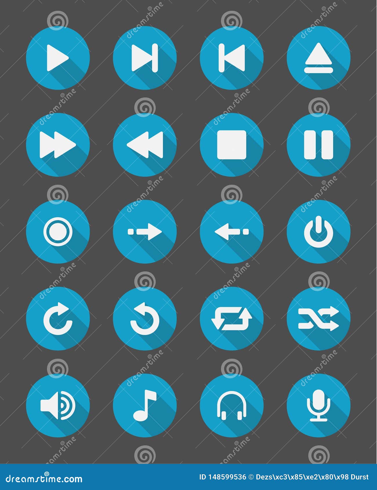 Stylish Minimal Round Media Player Icons Stock Illustration ...