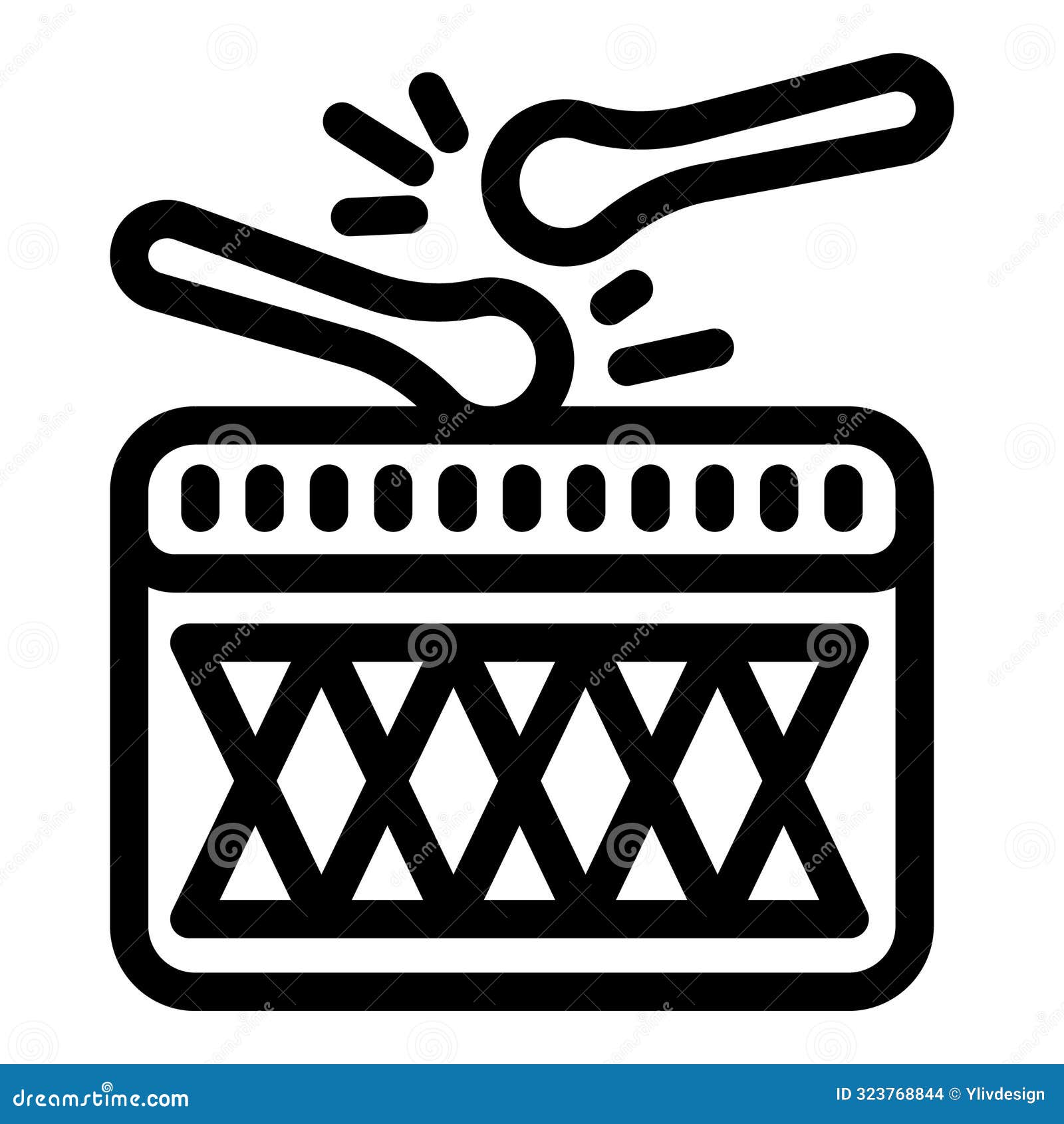 Simple Bold Line Icon of a Drum Being Hit by Drumsticks with Motion ...