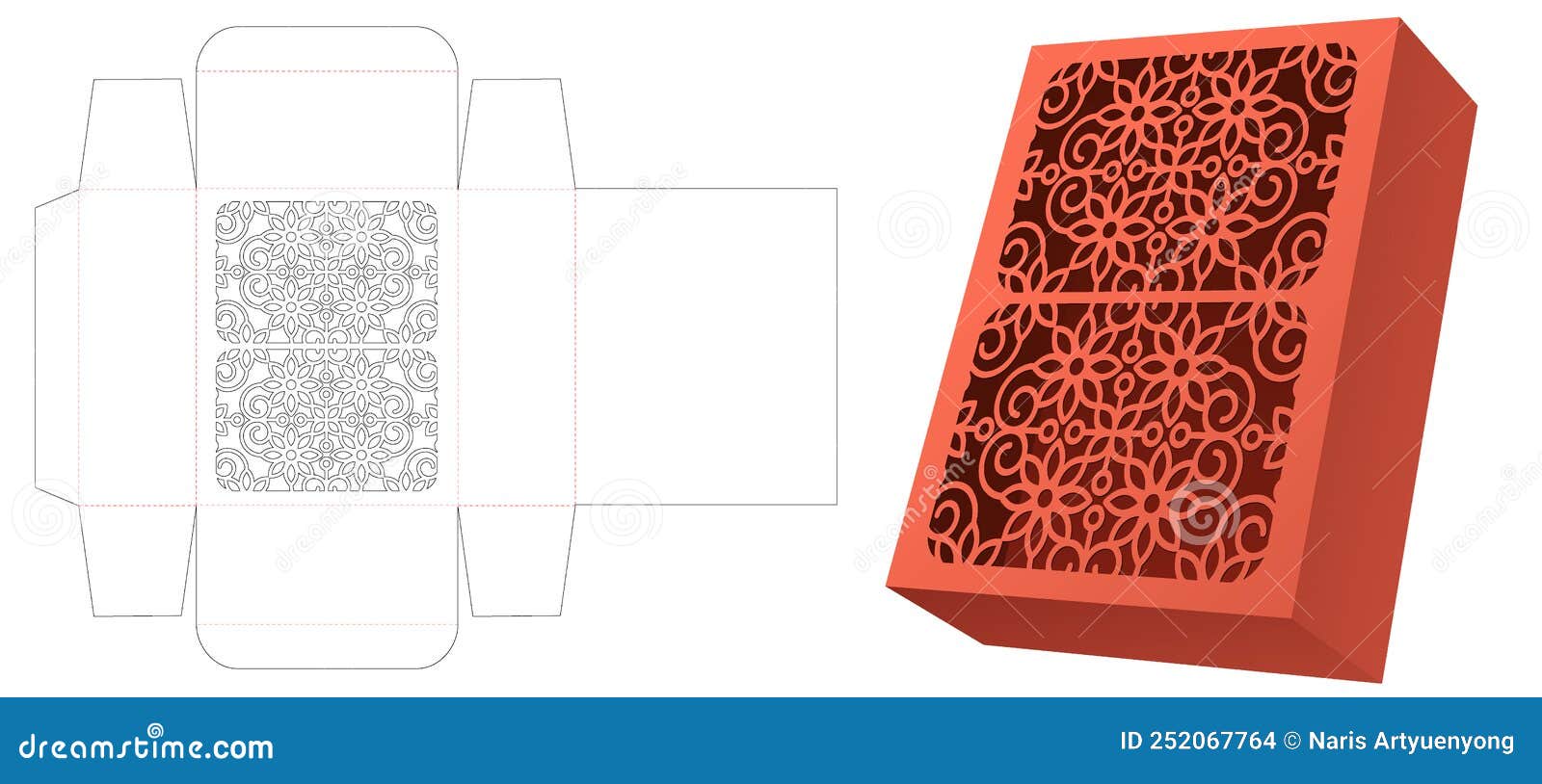 Simple Box with Stenciled Pattern Die Cut Template and 3D Mockup Stock ...