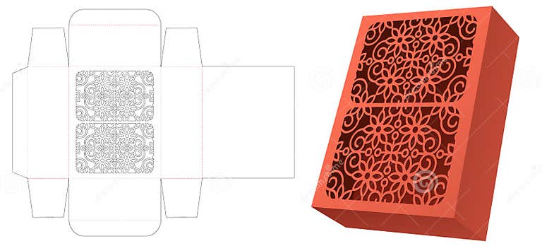 Simple Box with Stenciled Pattern Die Cut Template and 3D Mockup Stock ...