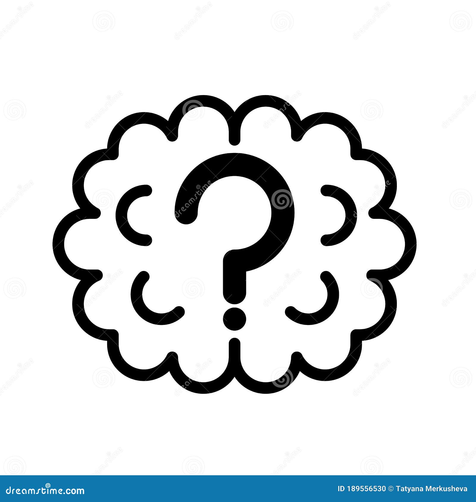 Simple Brain Fog With Question Mark Black And White Outline Icon. Flat ...