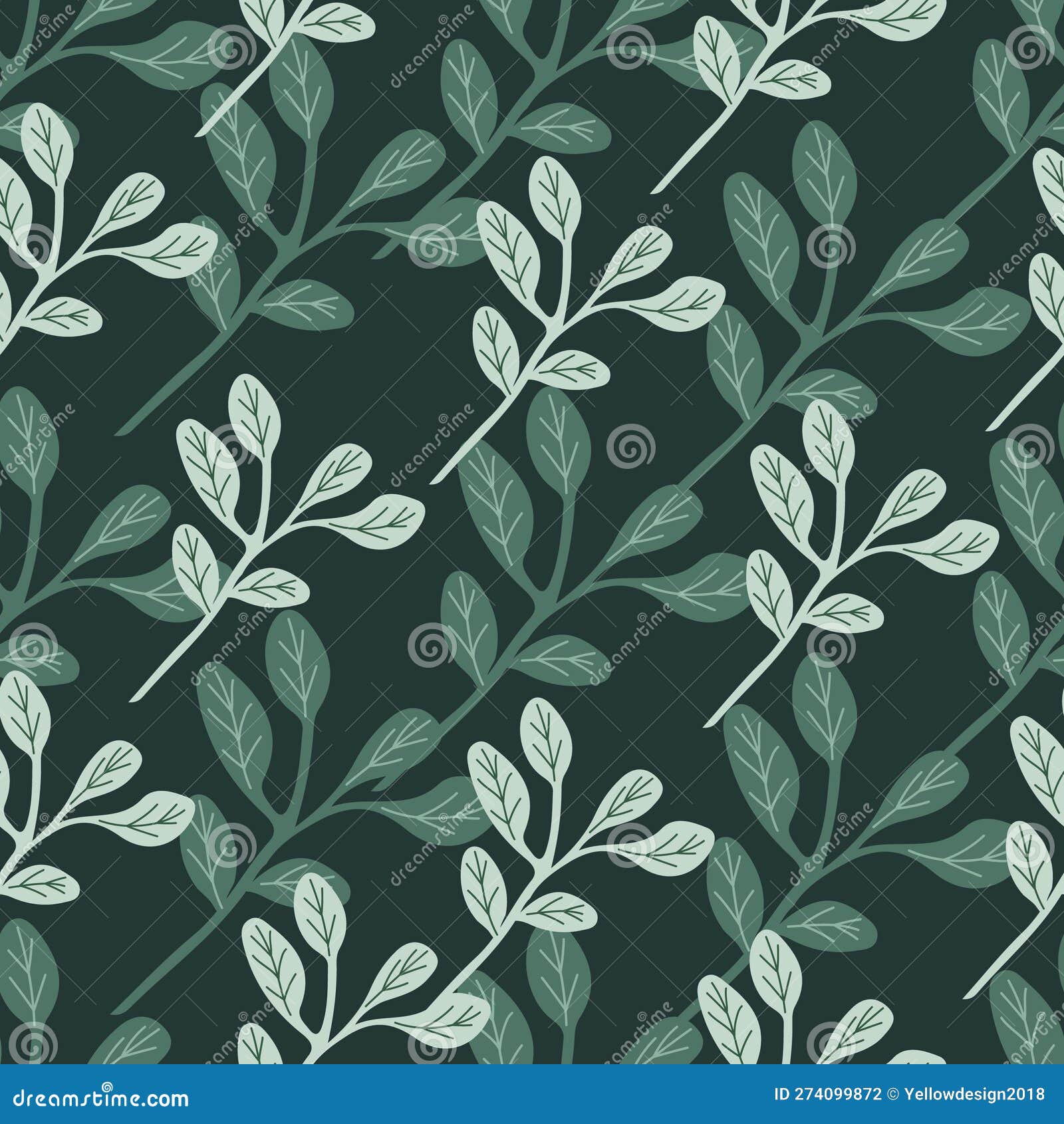 Simple Branches with Leaves Seamless Pattern. Organic Endless ...