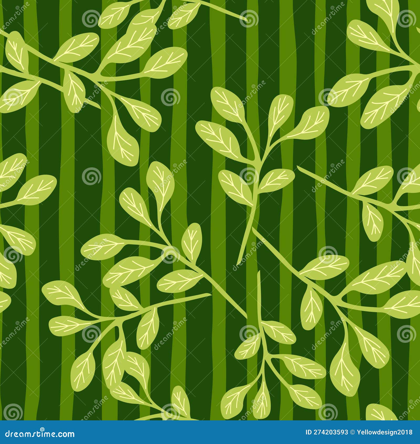 Simple Branches with Leaves Seamless Pattern. Organic Endless ...