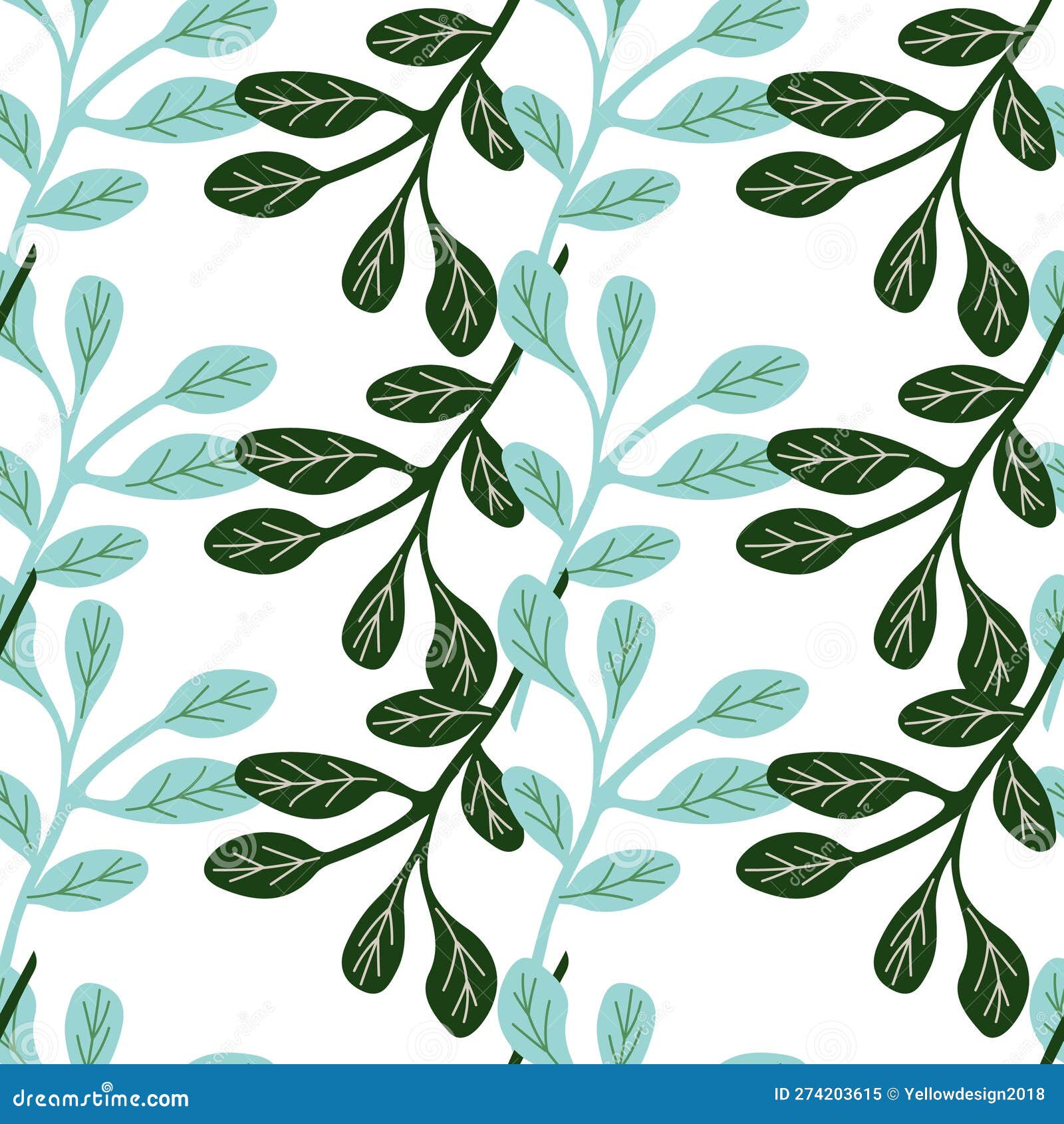 Simple Branches with Leaves Seamless Pattern. Organic Endless ...