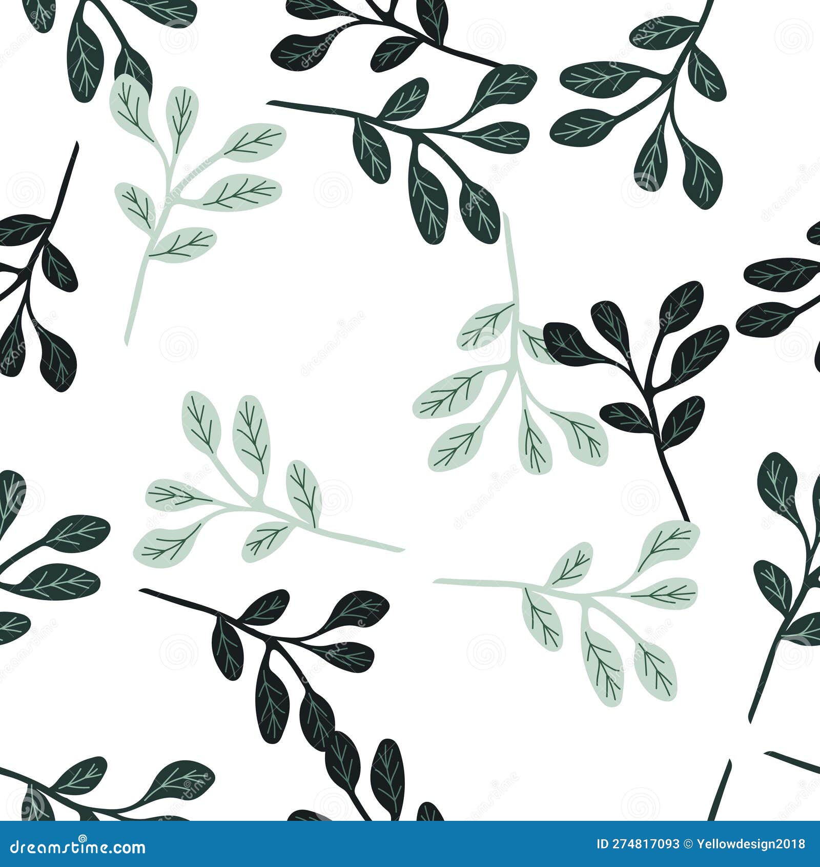 Simple Branches with Leaves Seamless Pattern. Organic Endless ...