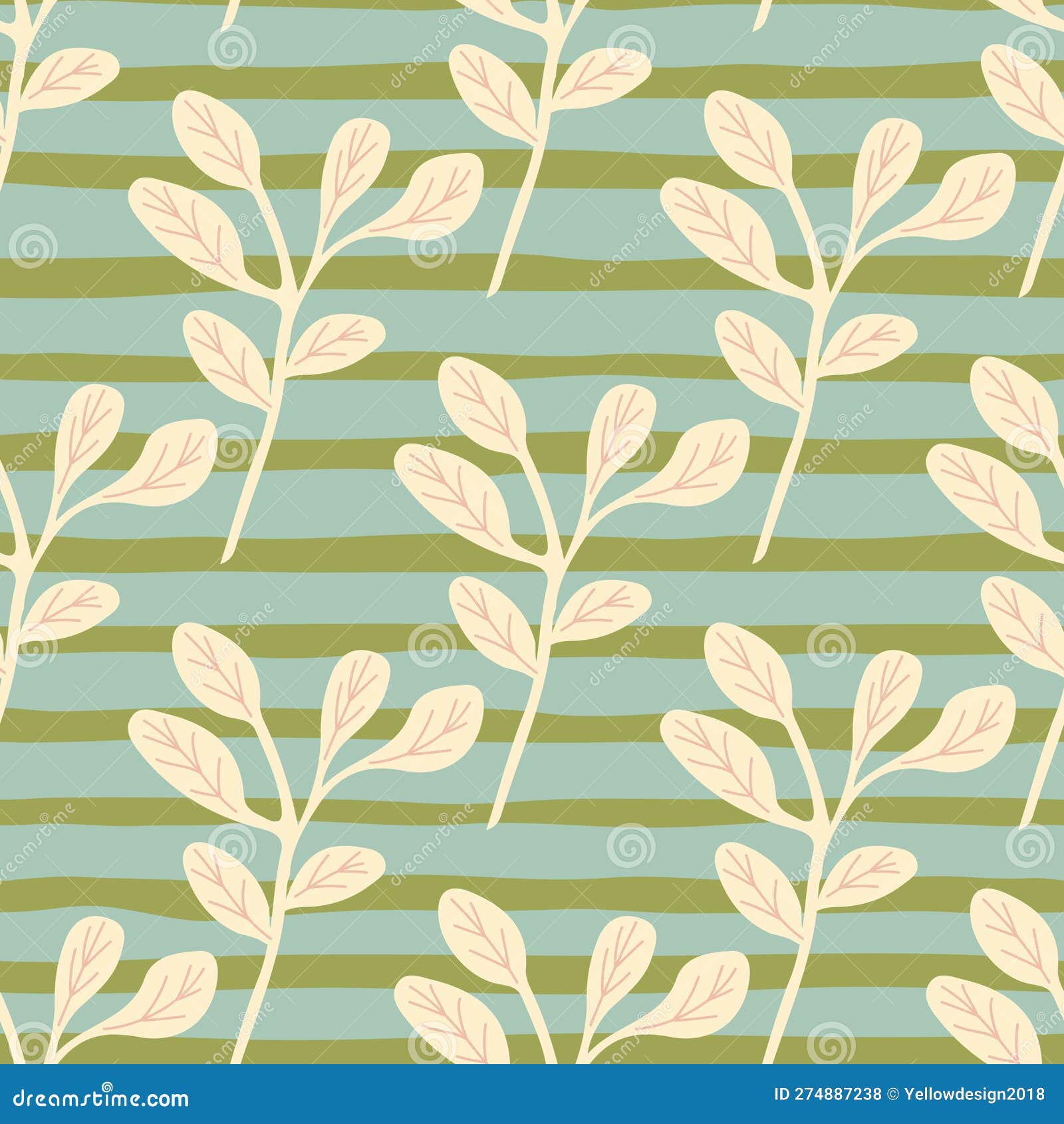Simple Branches with Leaves Seamless Pattern. Organic Endless ...