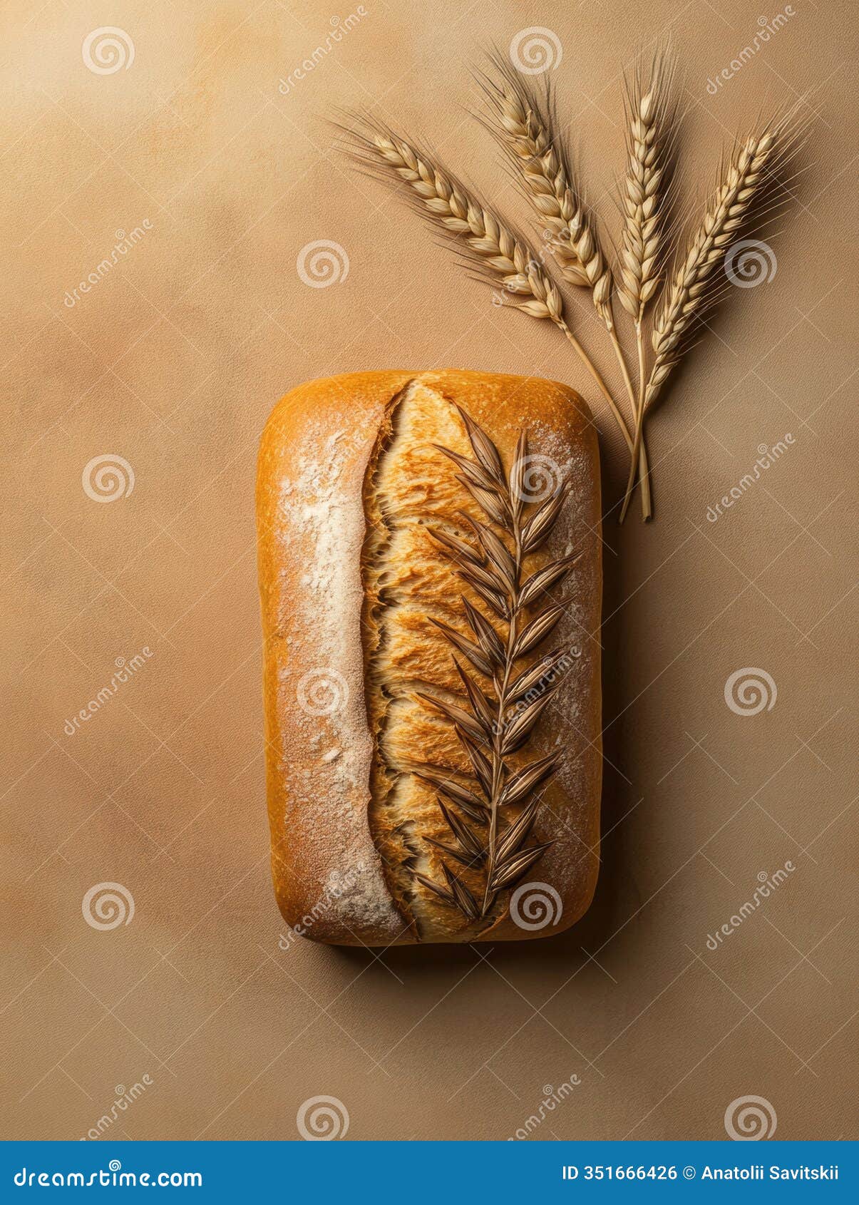 Minimalist Bread Loaf with Wheat Grains on a Neutral Background Ideal ...
