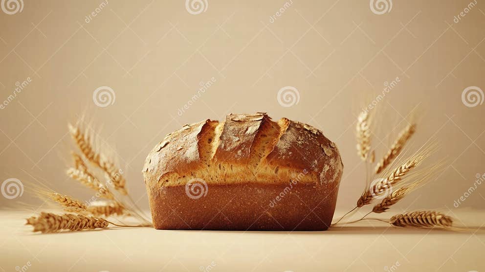 Minimalist Bread Loaf with Wheat Grains on a Clean Background Suitable ...