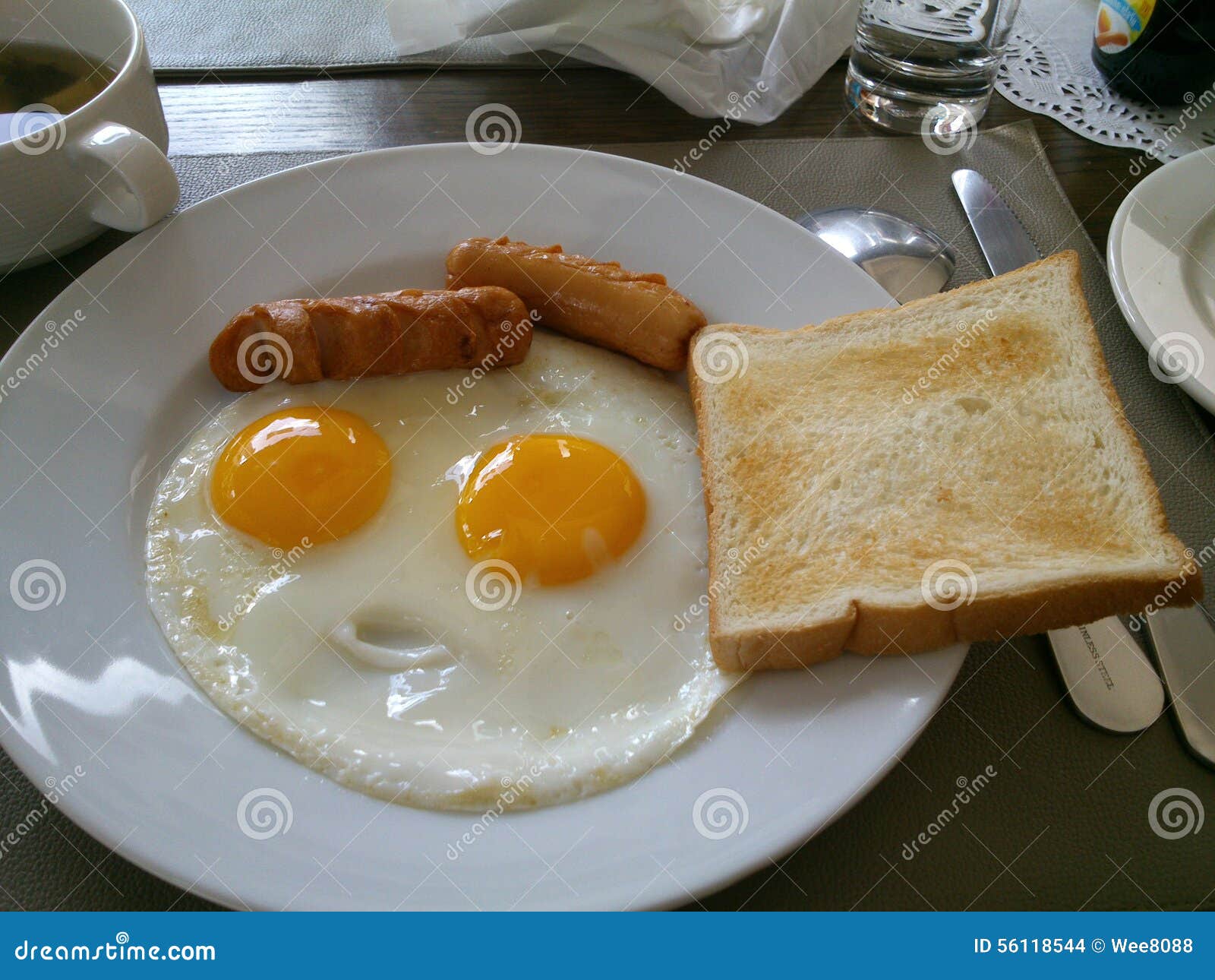 Simple English Breakfast - Eggs, Sausages and Bread Stock Photo - Image ...