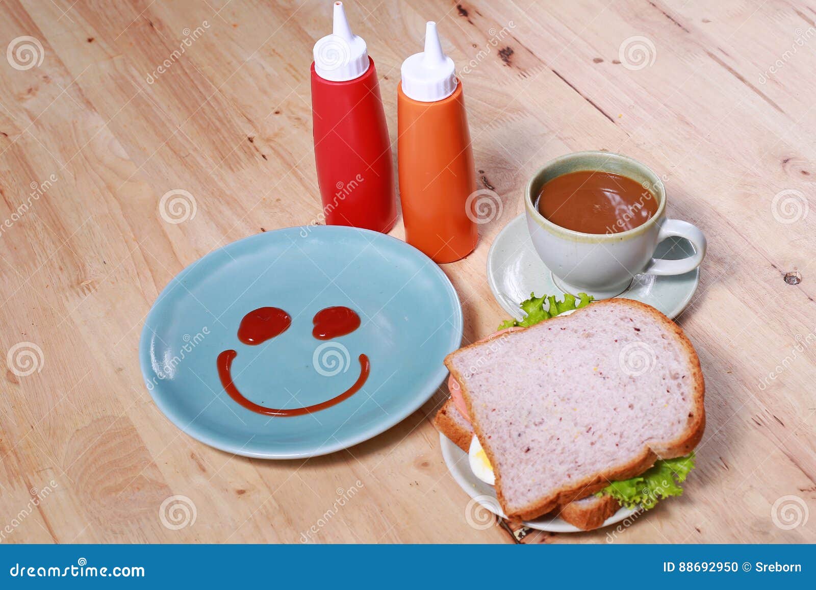 Simple Breakfast with Smile Face on Dish Stock Photo - Image of wood ...