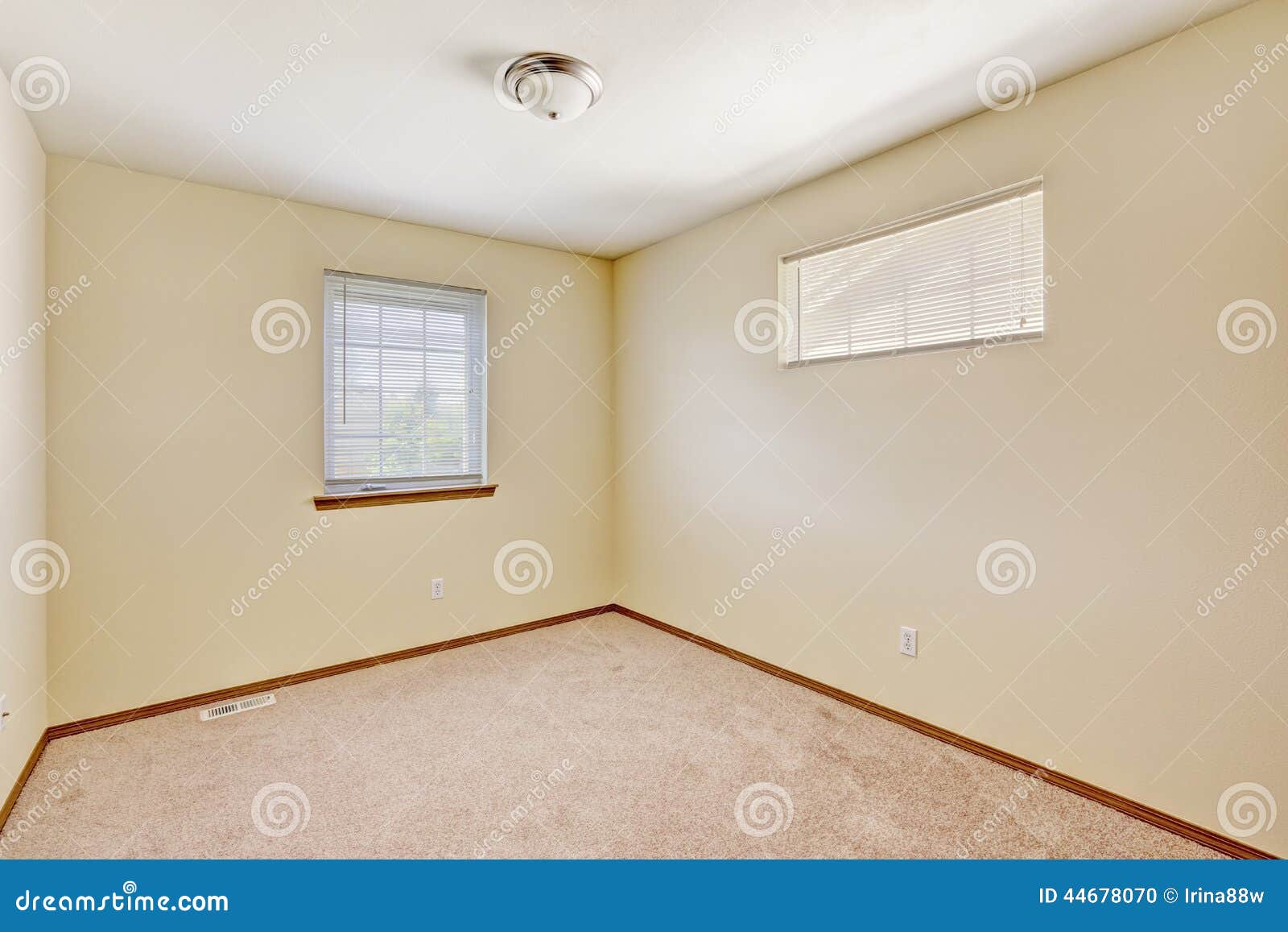 Bright Ivory Room With Vaulted Ceiling And Built-in Shelves. Empty ...