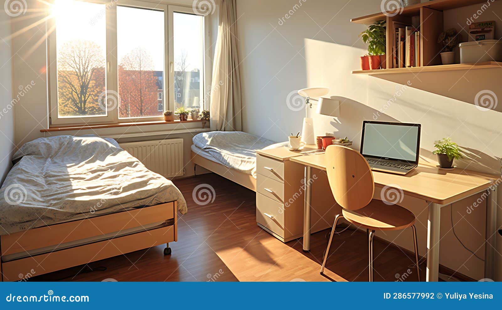 Simple and Bright Room for Two Students in a Student Dormitory Stock ...