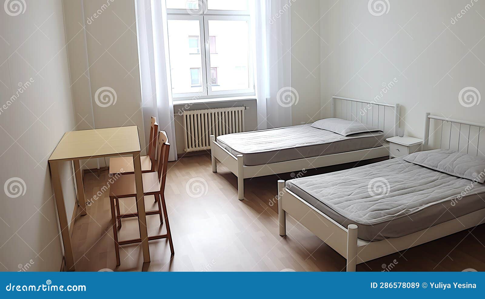 Simple and Bright Room for Two Students in a Student Dormitory Stock ...