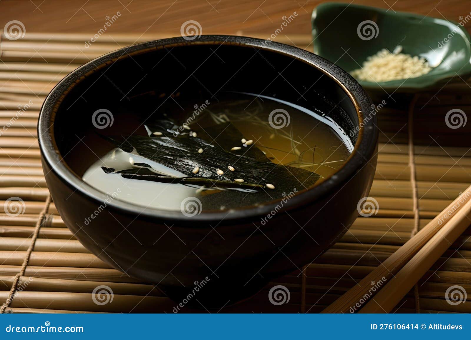 Simple Broth, with Seaweed, Bamboo Shoots and Sesame Seeds Stock Photo ...