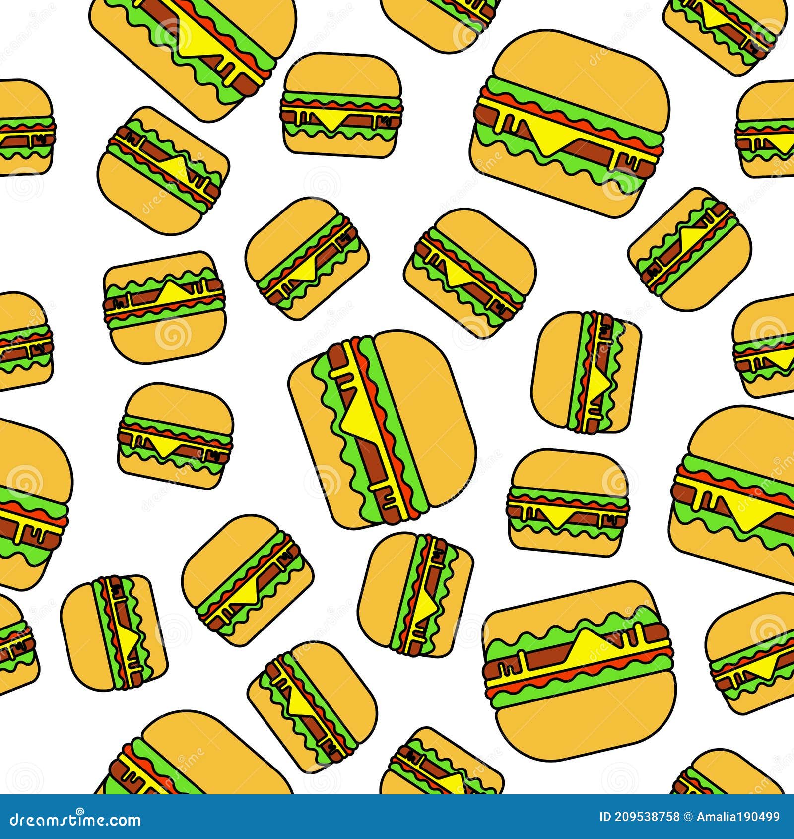 Simple Burger Doodle Repeat Pattern Design Stock Vector - Illustration ...