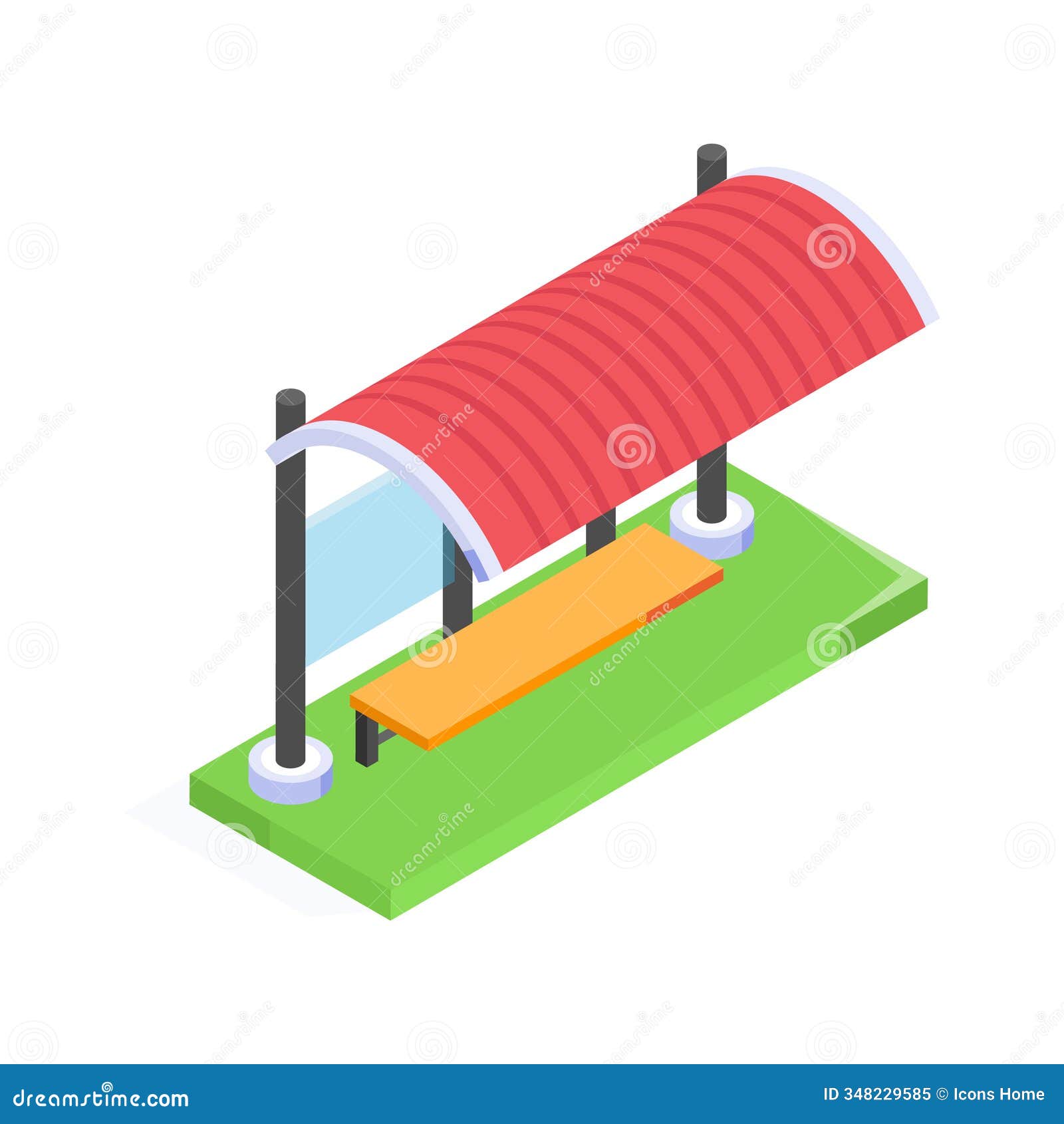 Simple Bus Stop with a Red Roof and a Comfortable Bench Stock ...