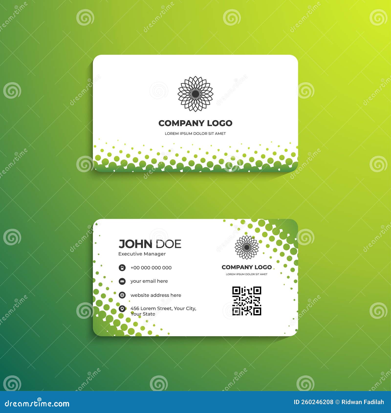 Simple Round Corner Business Card Design Template with Halftone Stock ...