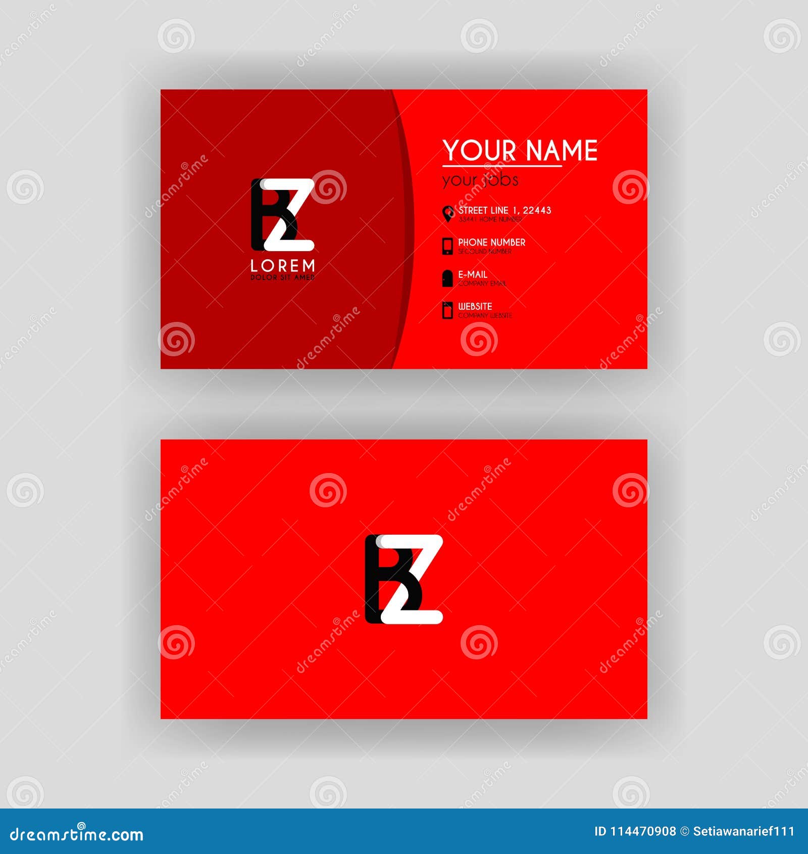 Simple Business Card with Initial Letter BZ Rounded Edges Stock Vector ...