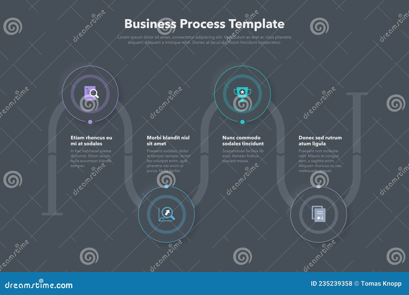 Simple Business Process Template with Four Steps - Dark Version Stock ...