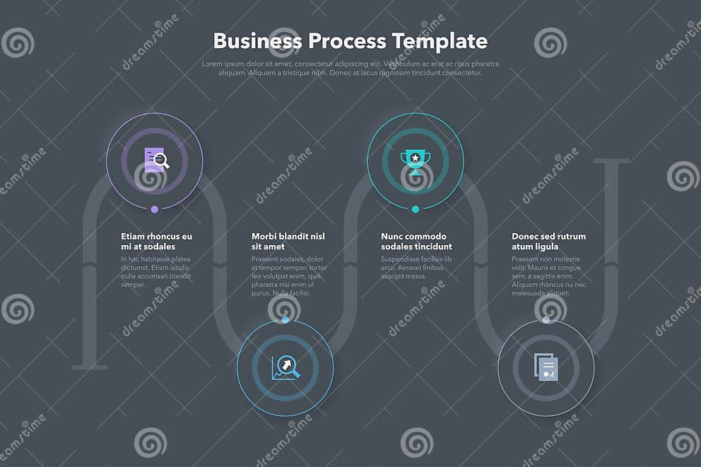 Simple Business Process Template with Four Steps - Dark Version Stock ...