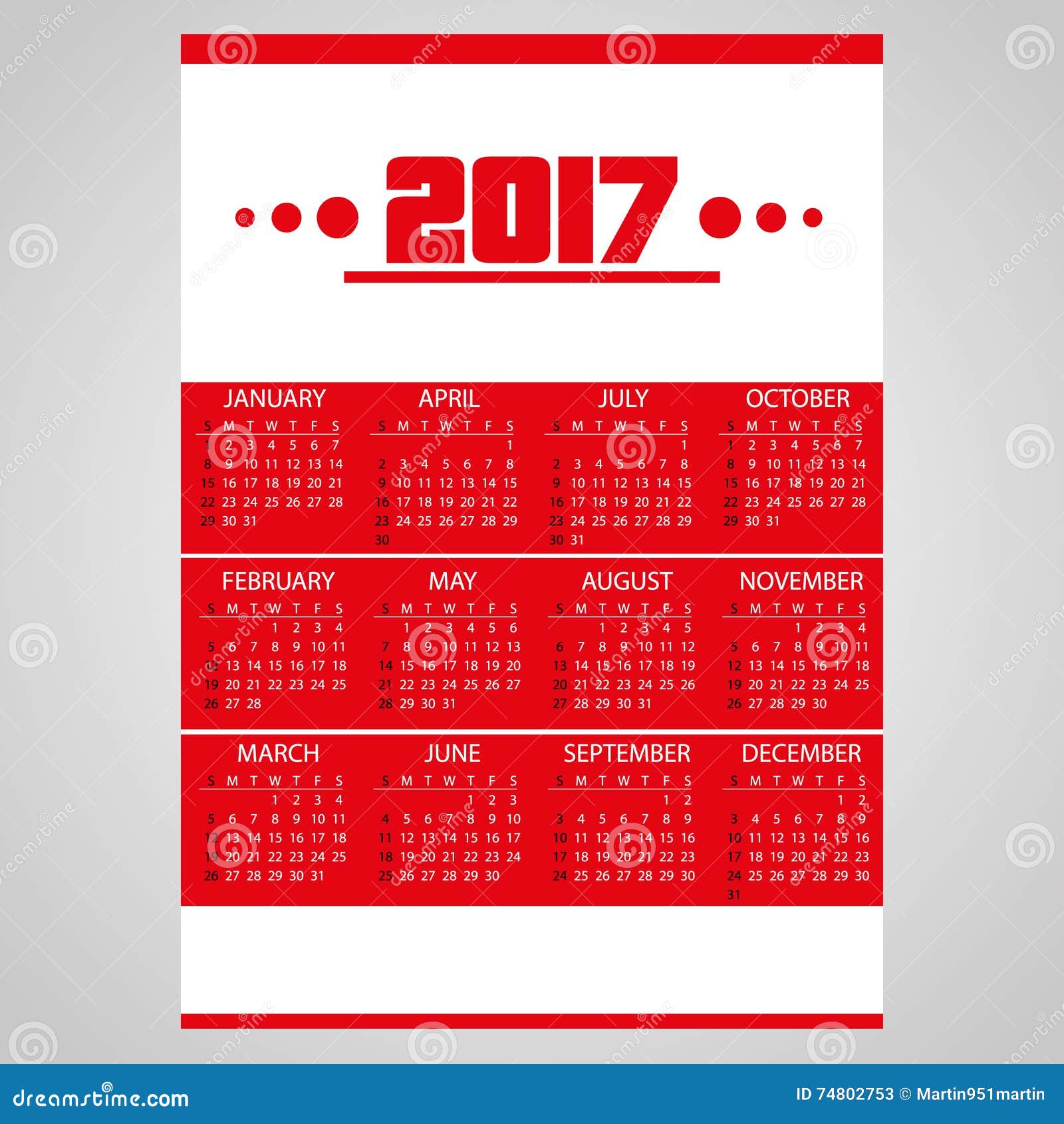2017 Simple Business Red Wall Calendar with White Eps10 Stock Vector ...