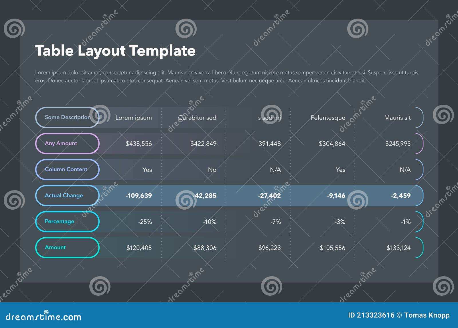 Simple Business Table Layout - Dark Version Stock Vector - Illustration ...