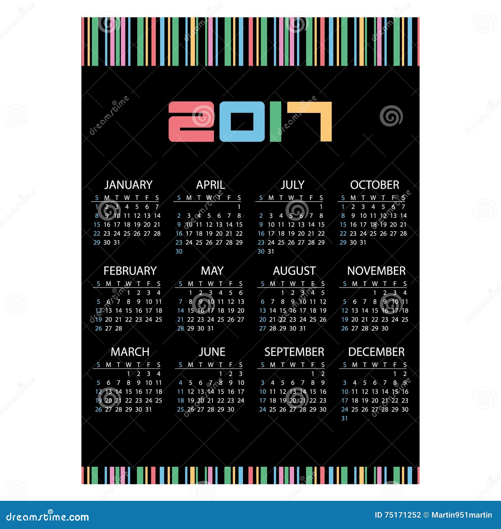 2017 Simple Business Wall Calendar Color Barcode Eps10 Stock Vector ...