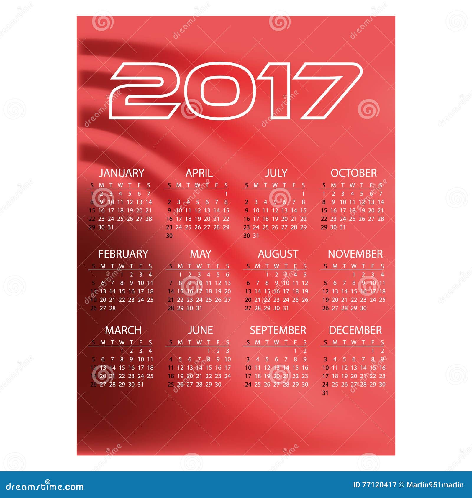 2017 Simple Business Wall Calendar Red Color Abstract Background Eps10 ...