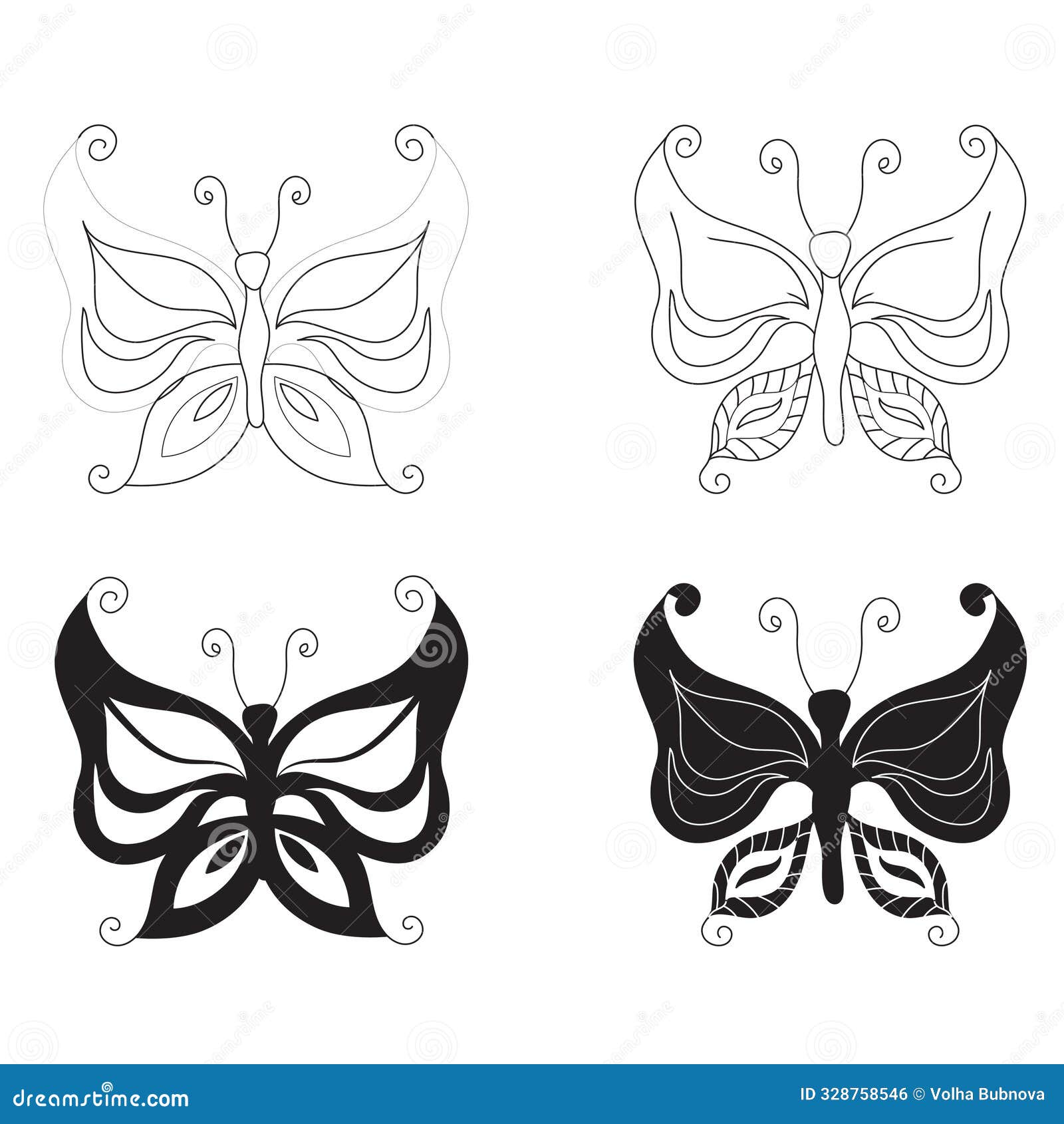 Simple Butterflies. Small Set in Two Styles, Doodle and Silhouette ...