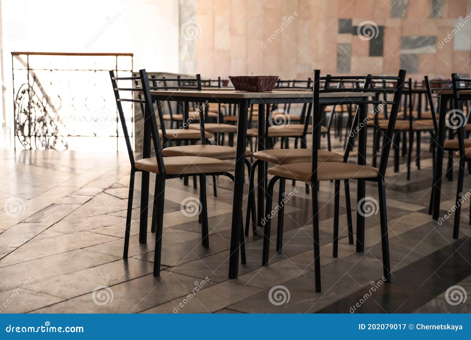 Simple Cafeteria Interior with Set of Stylish Furniture Stock Image ...