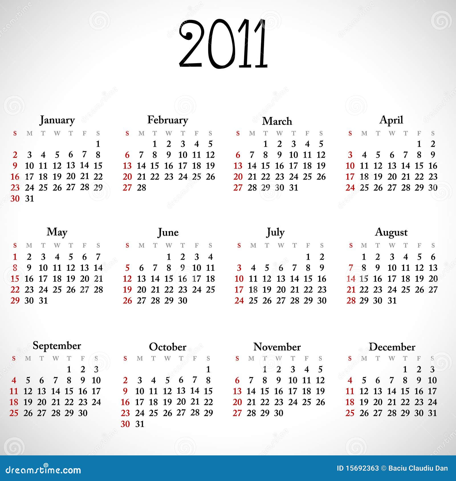 Simple calendar of 2011. stock vector. Illustration of copy - 15692363