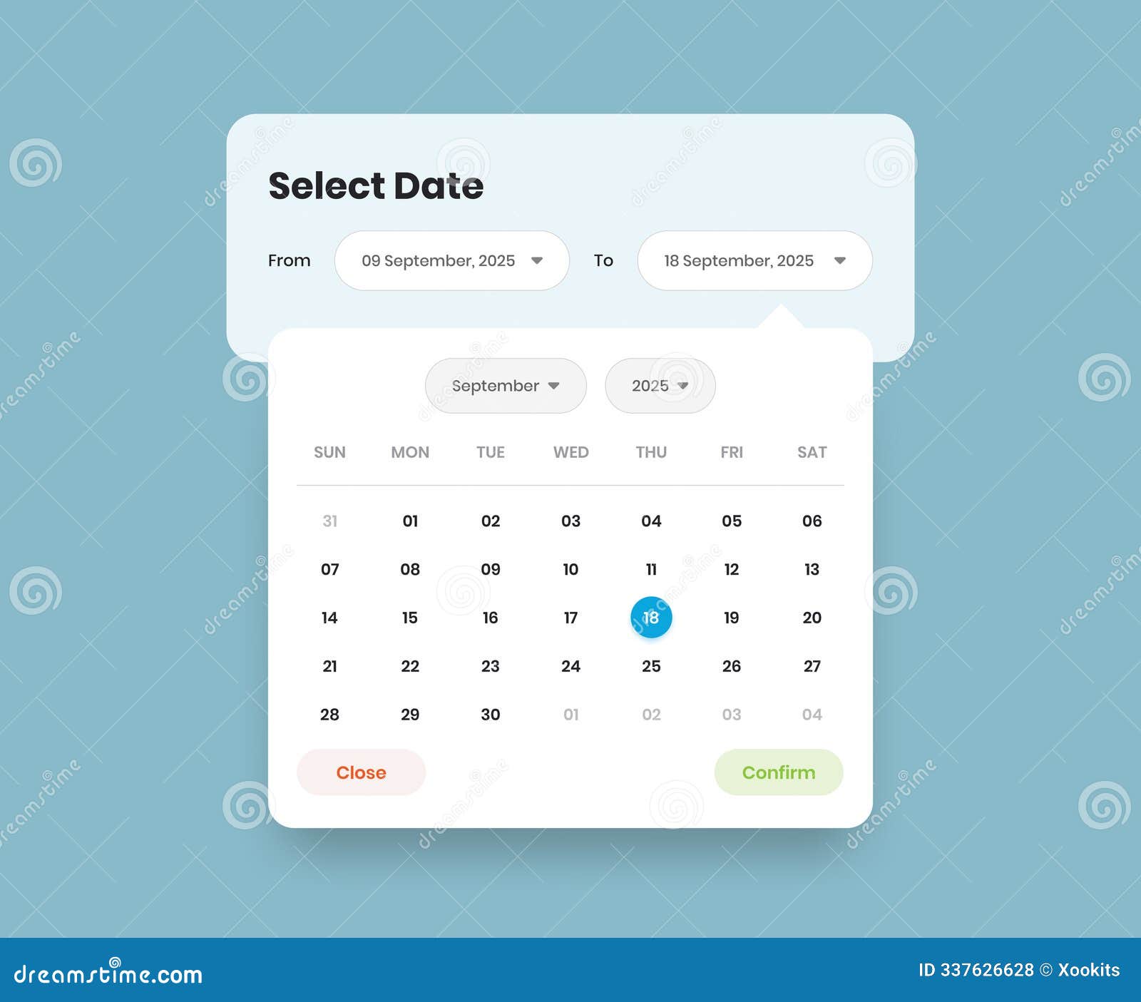 Simple Calendar Element or Date Range Pickup Web and Mobile Ui Popup ...